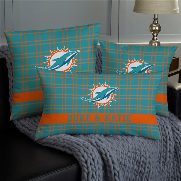 NFL Miami Dolphins Plaid Personalized Throw Pillow