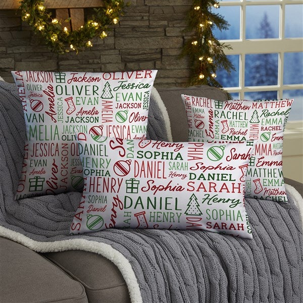 Holiday Repeating Name Personalized Christmas Throw Pillow