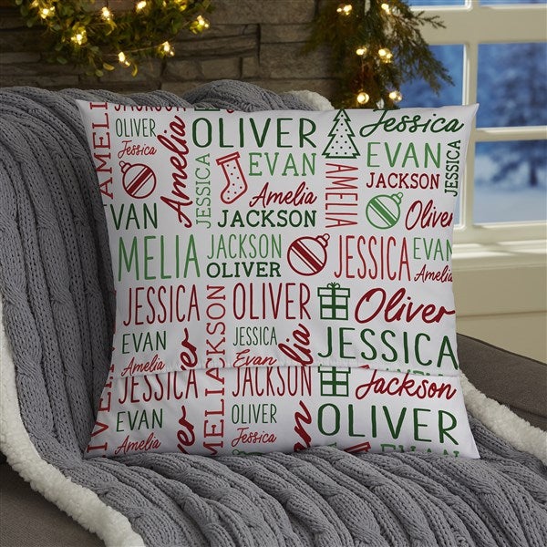 Holiday Repeating Name Personalized Christmas Throw Pillow