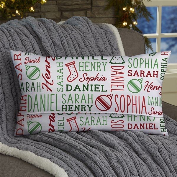 Holiday Repeating Name Personalized Christmas Lumbar Throw Pillow - Velvet