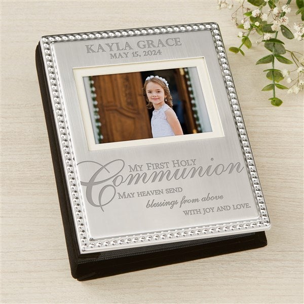 My First Holy Communion Engraved Silver Beaded Mini Photo Album