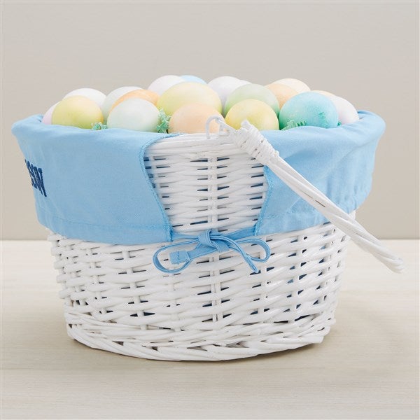 Bunny Name Embroidered White Easter Basket - Blue