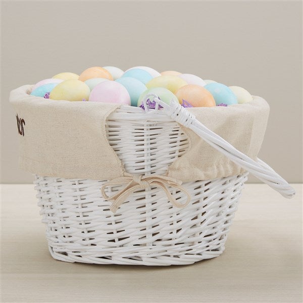 Bunny Name Embroidered White Easter Basket - Tan