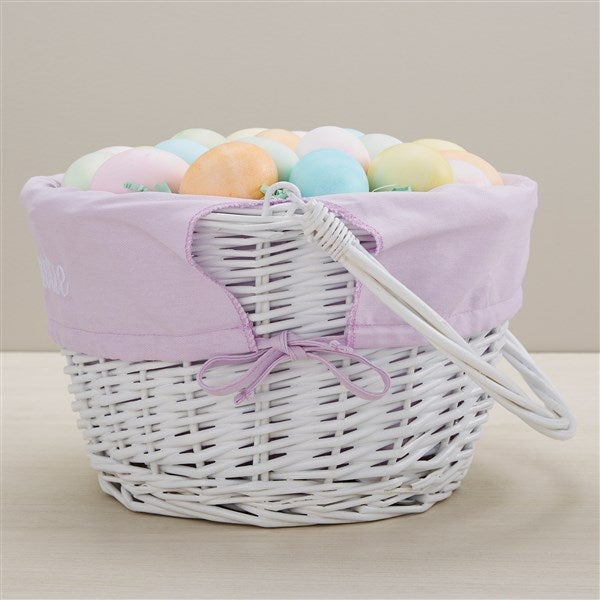 Bunny Name Embroidered White Easter Basket - Lavender