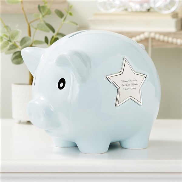 Engraved Ceramic Piggy Bank in Blue