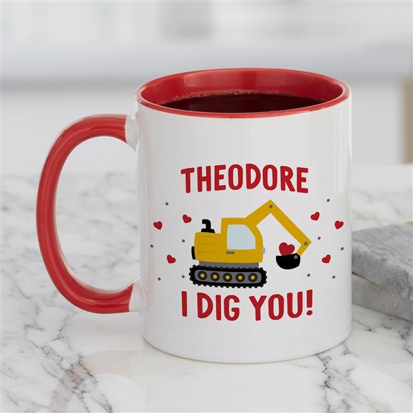 I Dig You Personalized Construction Truck Coffee Mug - Red