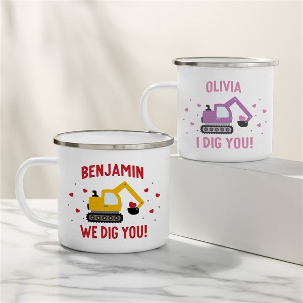 I Dig You Personalized Construction Truck Enamel Mug - Small