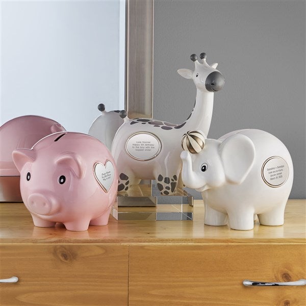 Engraved Ceramic Piggy Bank in Pink