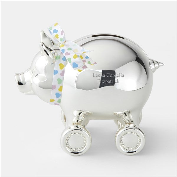 Engraved Reed & Barton Piggy on Wheels Coin Bank