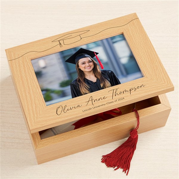 Personalized Graduation Photo Keepsake Box - Scripty Grad Cap
