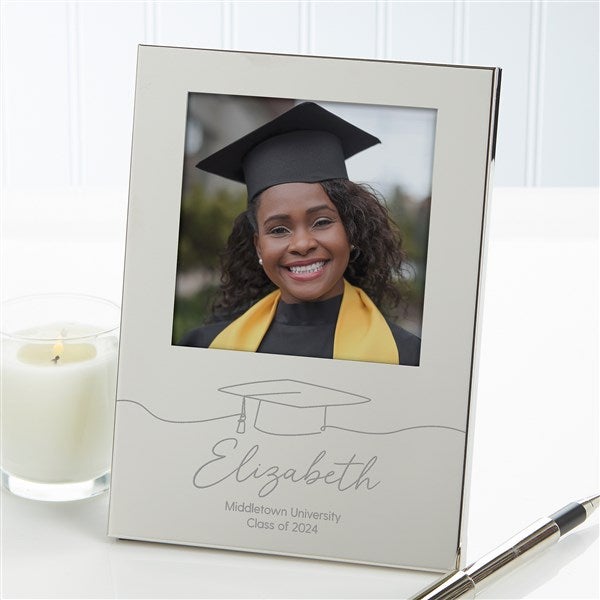 Personalized Silver Graduation Picture Frame - Scripty Grad Hat