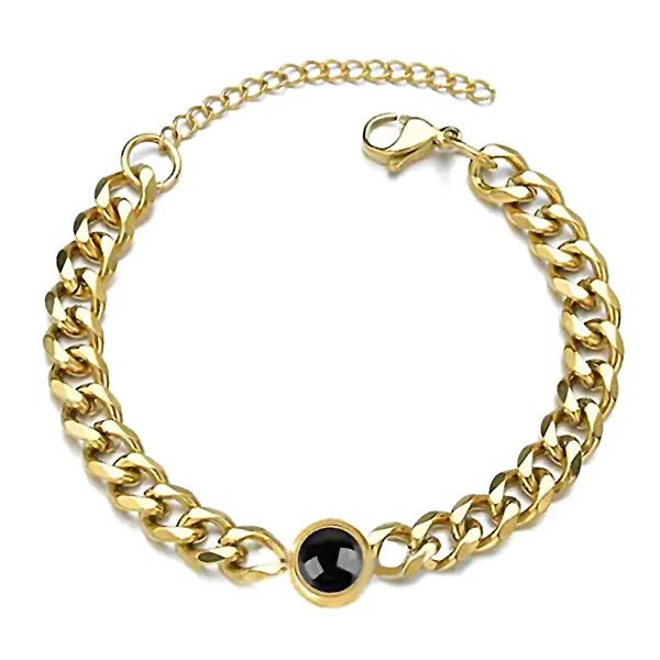 Custom Photo Projection Curb Bracelet - Gold