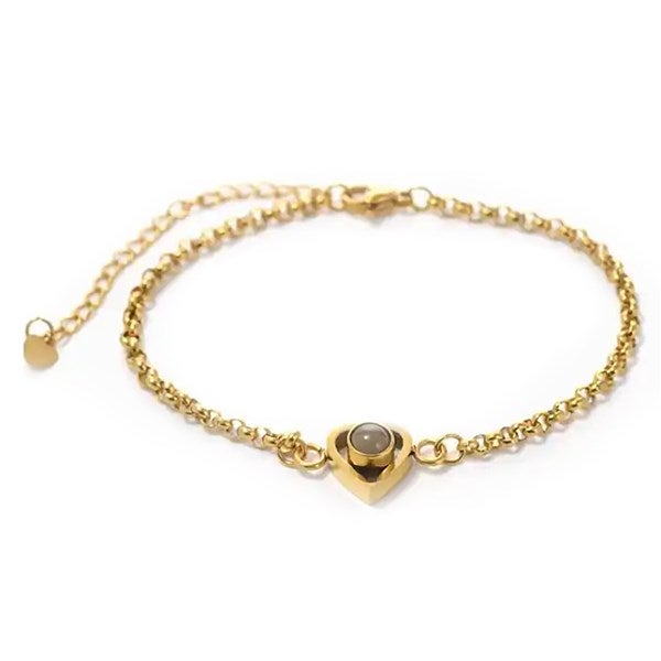 Custom Photo Projection Heart Bracelet - Gold