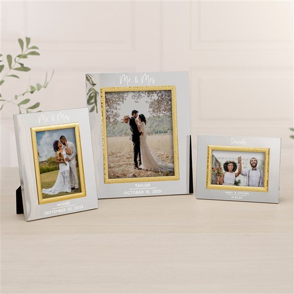 Modern Wedding Personalized Silver & Gold Hammered Frame