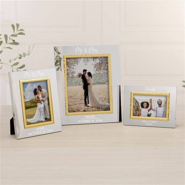 Modern Wedding Personalized Silver & Gold Hammered Frame - 8 x 10