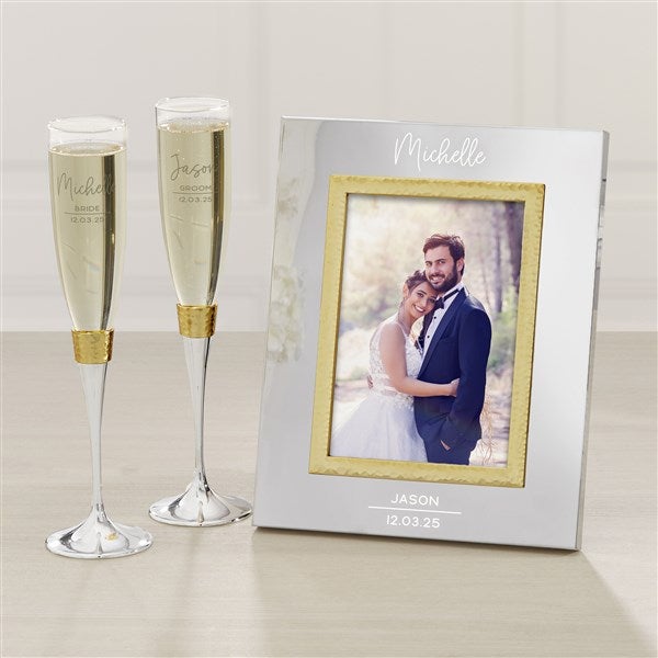 Modern Wedding Personalized Silver & Gold Hammered Frame