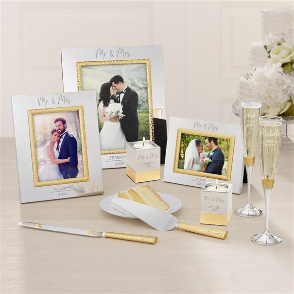 Modern Wedding Personalized Silver & Gold Hammered Frame - 8 x 10