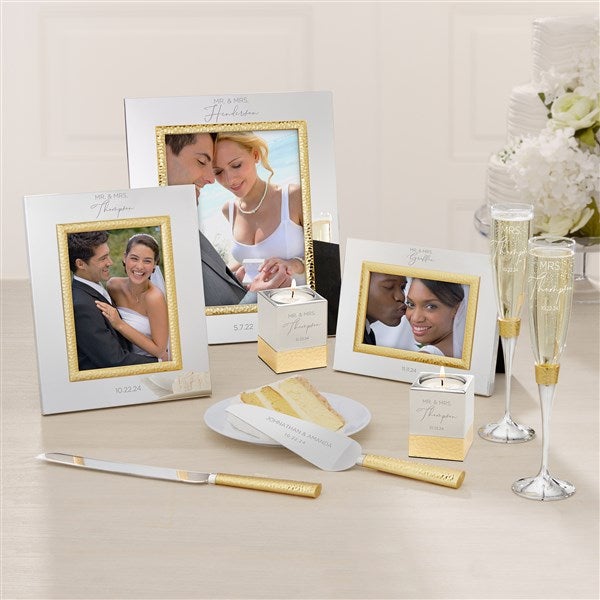 Elegant Couple Personalized Silver & Gold Hammered Frame