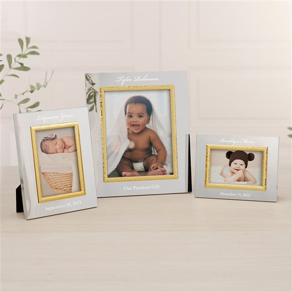 Personalized Silver & Gold Baby Hammered Picture Frames