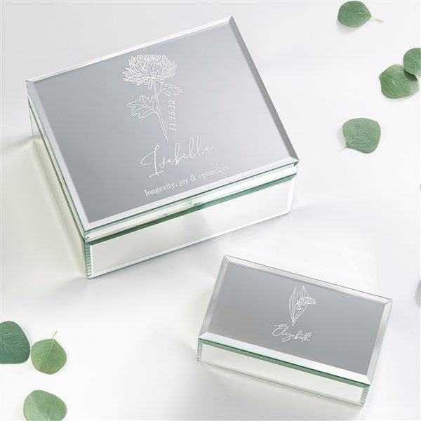 Birth Month Flower Engraved Glass Jewelry Boxes
