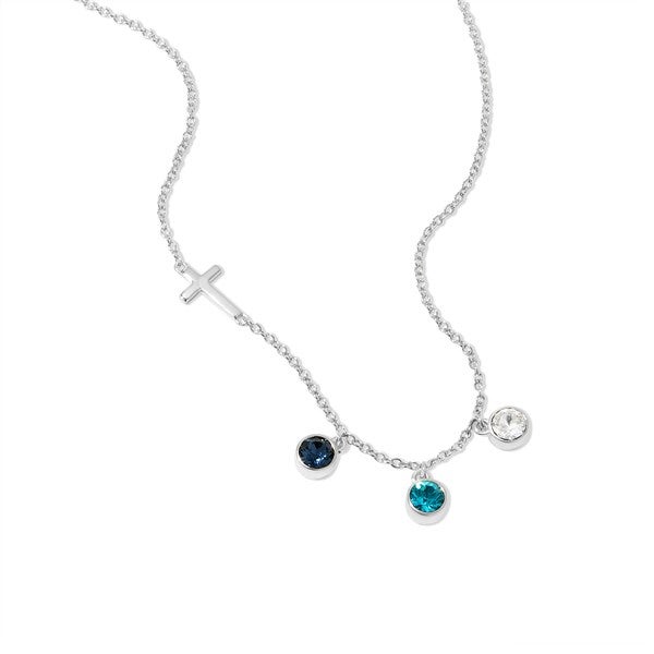 Custom Bezel Set Birthstone Cross Necklace - 3 Stones
