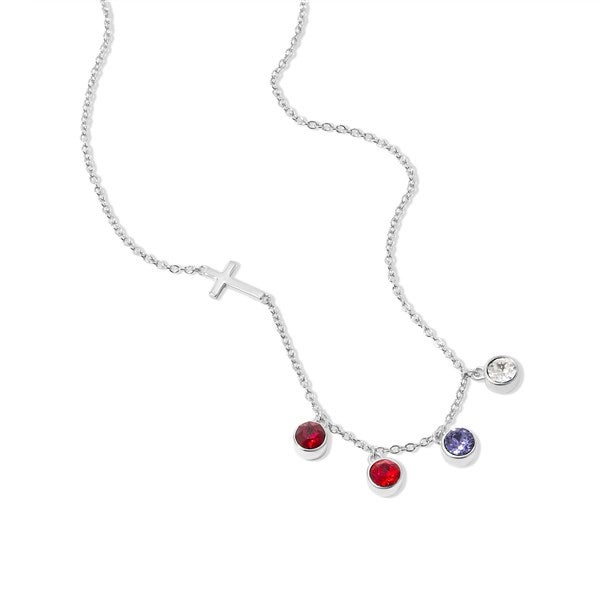 Custom Bezel Set Birthstone Cross Necklace- 4 Stones