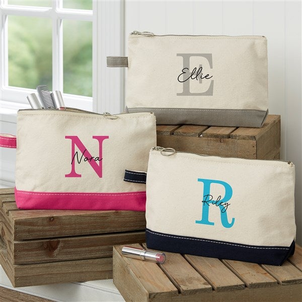 Simple Signature Personalized Makeup Bag - Grey