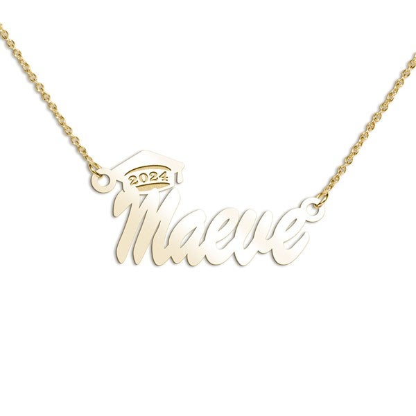 Personalized Graduation Cap Script Name Necklace - Gold