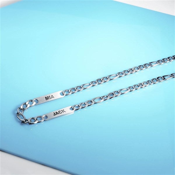 Personalized Men's Figaro Name ID Necklace - 2 Names