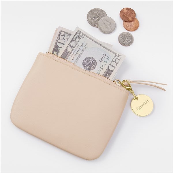 Engraved Blush Leather Card & Coin Purse