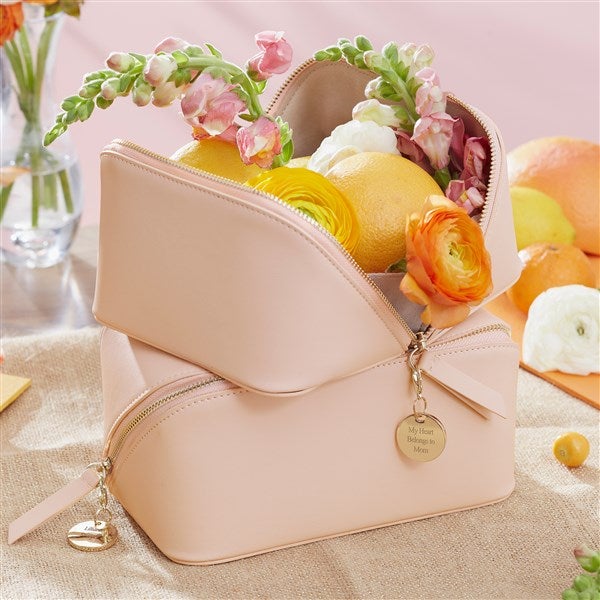 Engraved Small Blush Leather Beauty Case