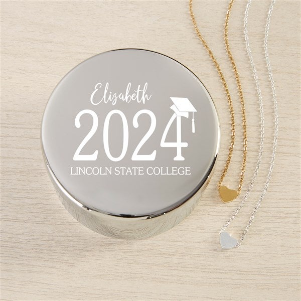 Classic Graduation Personalized Round Jewelry Box with Heart Necklace