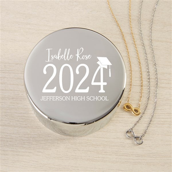 Classic Graduation Personalized Round Jewelry Box with Infinity Necklace