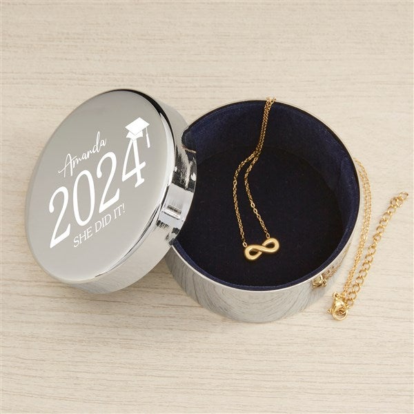Classic Graduation Personalized Round Jewelry Box with Infinity Necklace