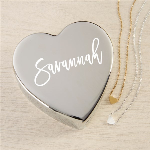 Scripty Name Personalized Heart Jewelry Box Gift Set with Heart Necklace