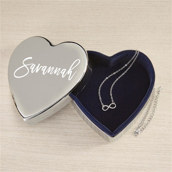 Scripty Name Personalized Heart Jewelry Box Set-Silver Heart Necklace