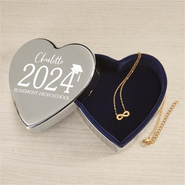 Classic Graduation Personalized Heart Jewelry Box with Gold Heart Necklace