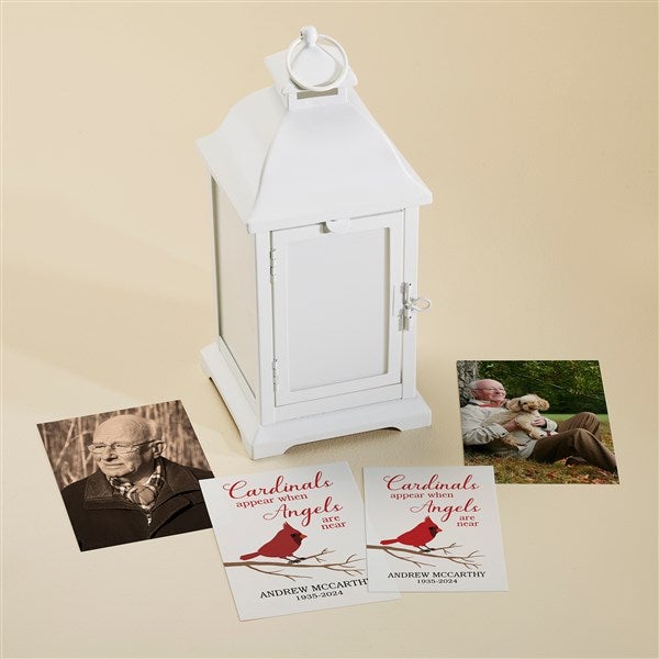 Cardinal Memorial Personalized White Metal LED Lantern