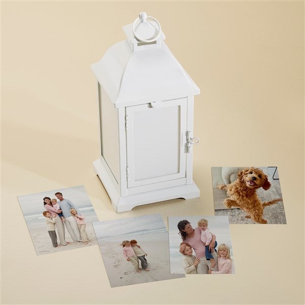 Personalized Photo White Metal LED Lantern
