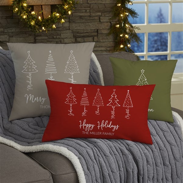 Scripted Names Personalized Christmas Tree Velvet Lumbar Pillow