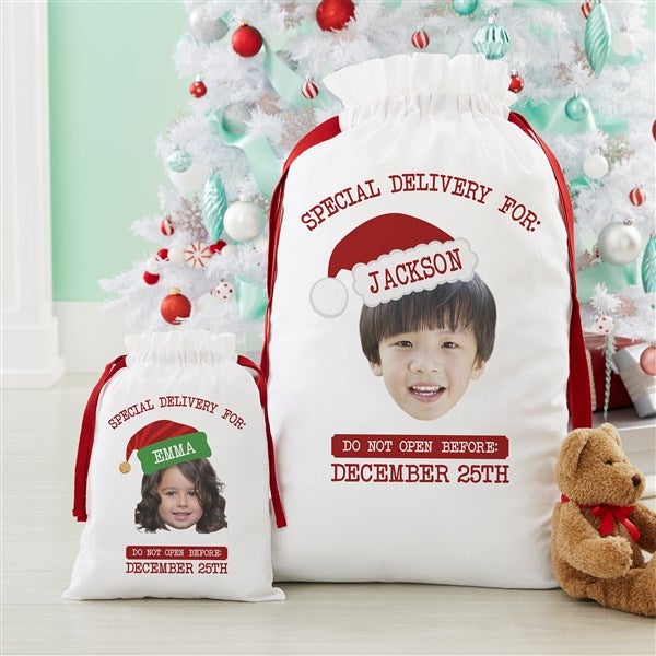 Personalized Face Photo Canvas Santa Sack for Kids