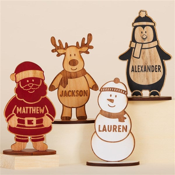 Santa and Friends Personalized Wood Christmas Characters - Black