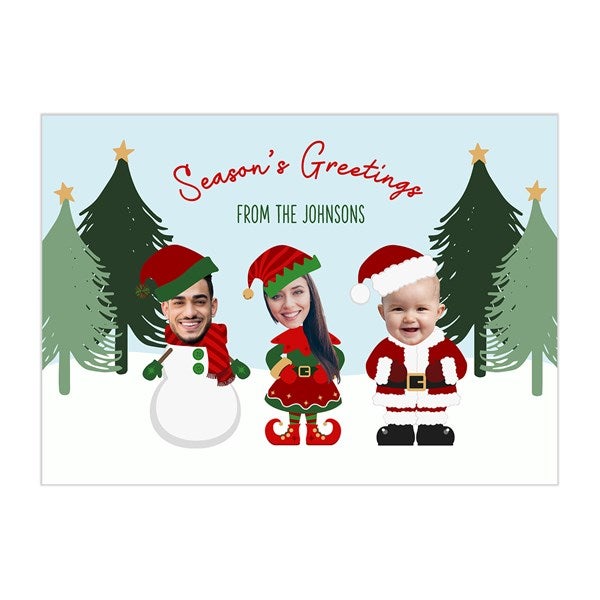Christmas Character Personalized Photo Holiday Card- 3 Photo Premium
