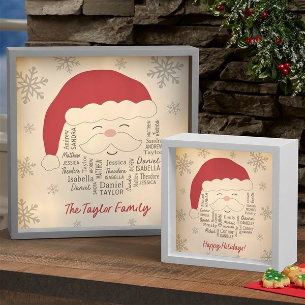 Repeating Name Personalized Santa LED Light Shadow Box - Large - Grey