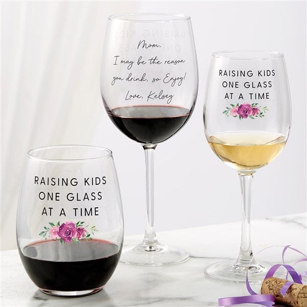 Raising Kids Personalized Mom Wine Glass Collection