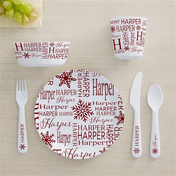 Christmas Snowflake Repeating Name Personalized Kids Dinnerware