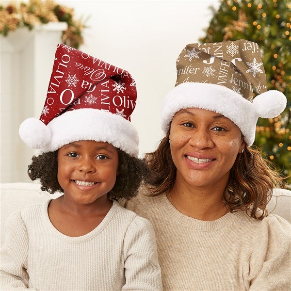 Christmas Snowflake Repeating Name Personalized Santa Hat