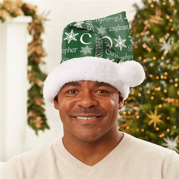Christmas Snowflake Repeating Name Personalized Santa Hat