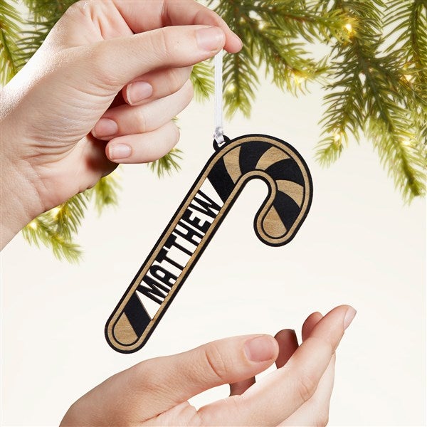 Candy Cane Personalized Wood Christmas Ornament - Red