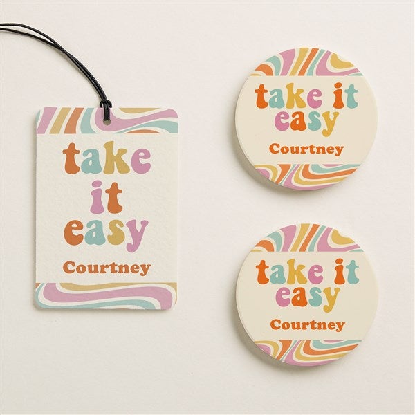 Take It Easy Personalized Car Coaster Set